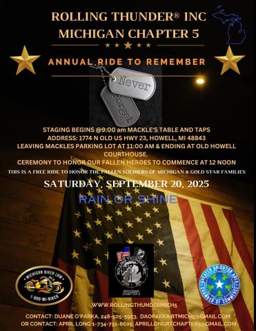 Rolling Thunder® Ride to Remember (Howell) | Motor City Chapter #5057 ...
